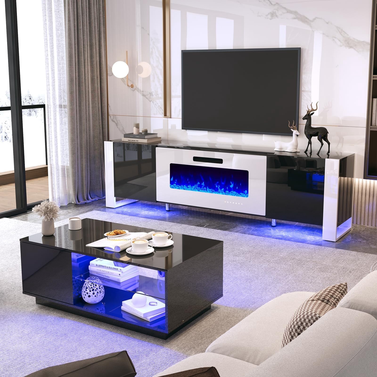 AMERLIFE Entertainment Center Living Room Set, Fireplace TV Stand with ...