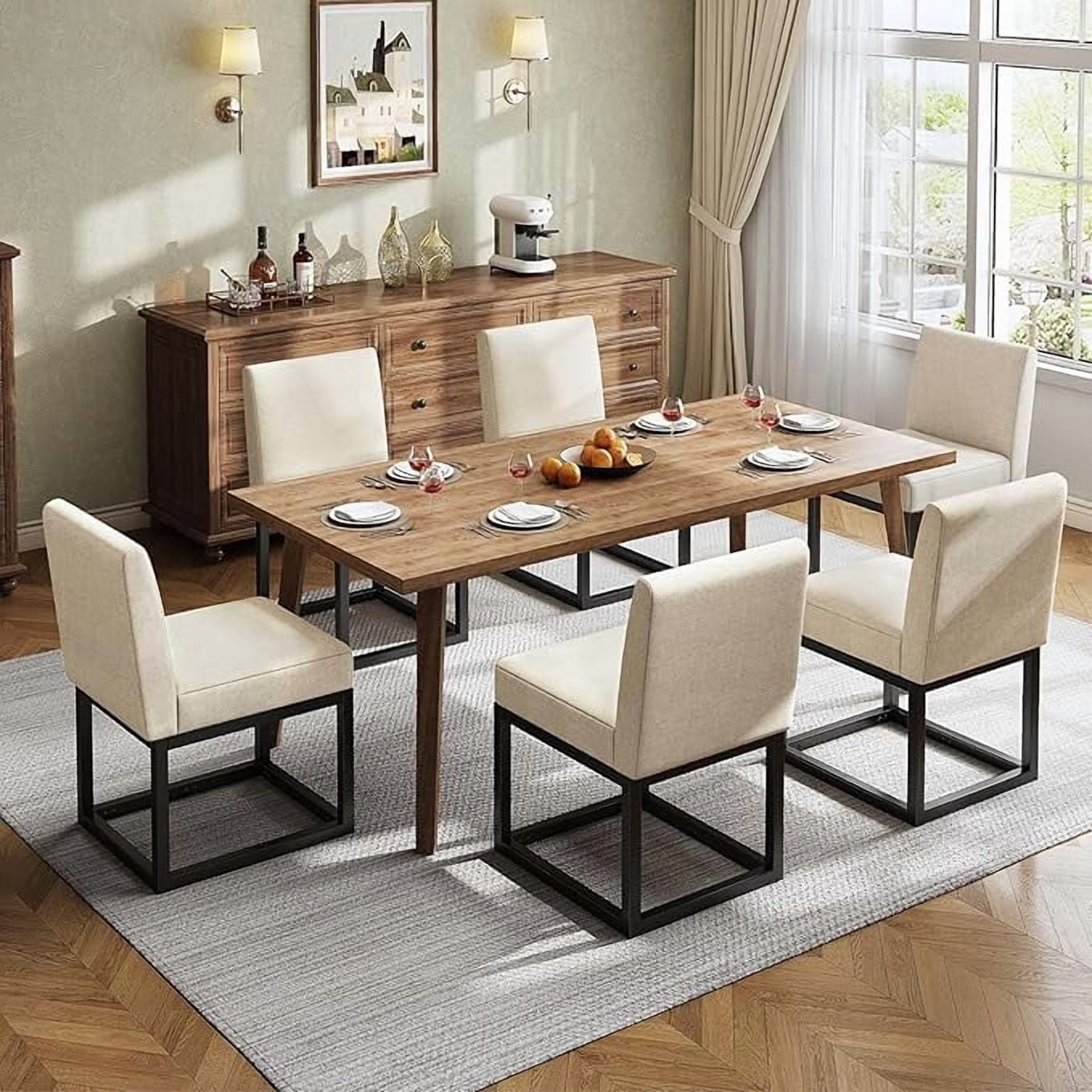 Merluxy Mid Century Linen Dining Chairs Set of 6, Modern Upholstered ...