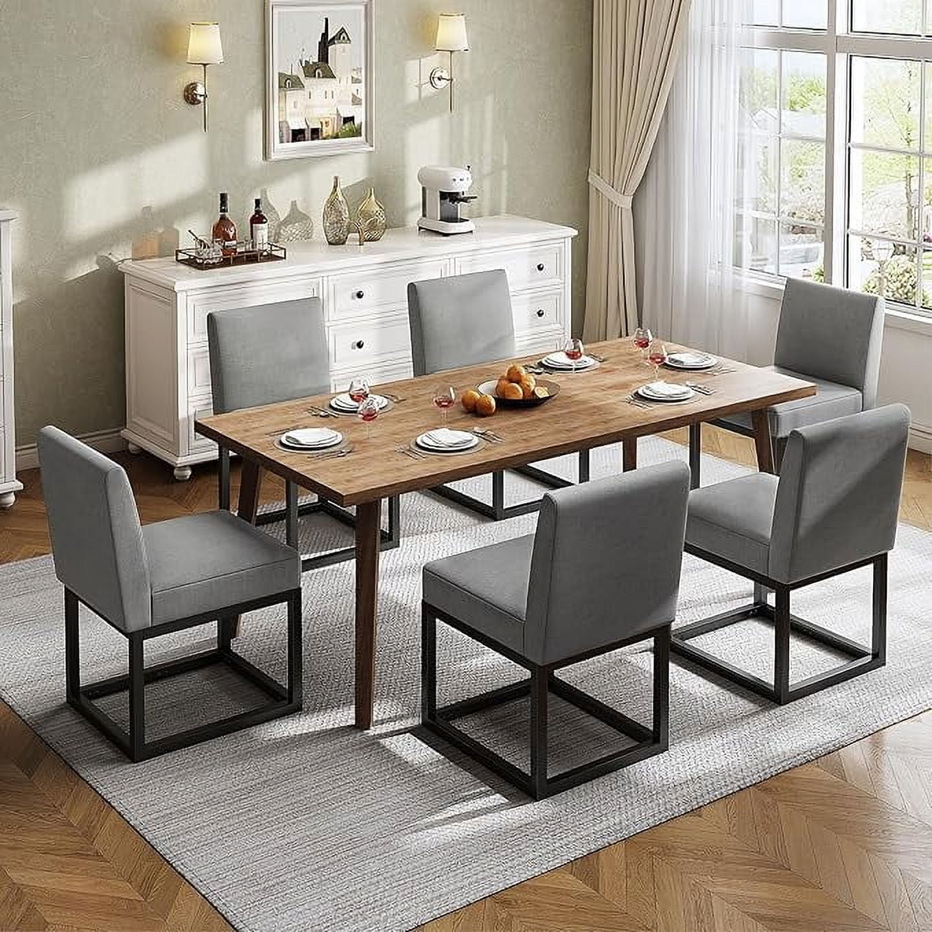 Merluxy Mid Century Linen Dining Chairs Set of 6, Modern Upholstered ...