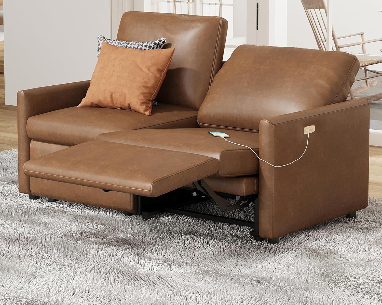 Merluxy Power Recliner Sofa, Loveseat Recliner Couch with USB, Leather ...