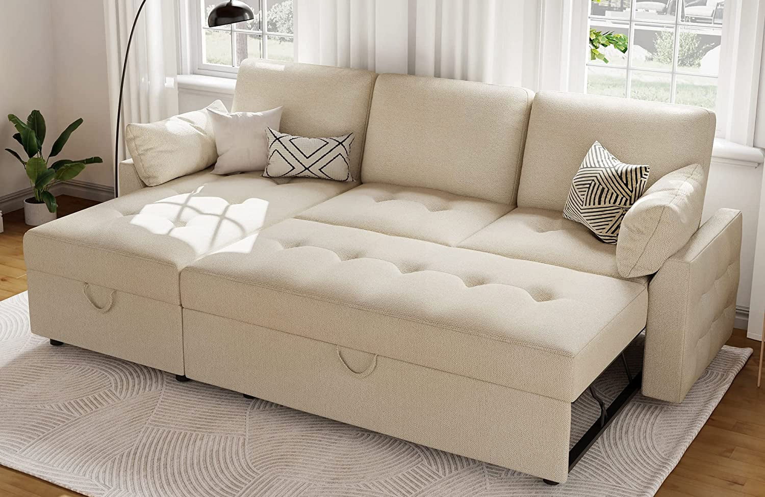 Amerlife Pull Out Sofa Bed Tufted Sleeper Sofa With Storage Chaise Amerlife Pull Out Sofa Bed Tufted Sleeper Sofa With Storage Chaise