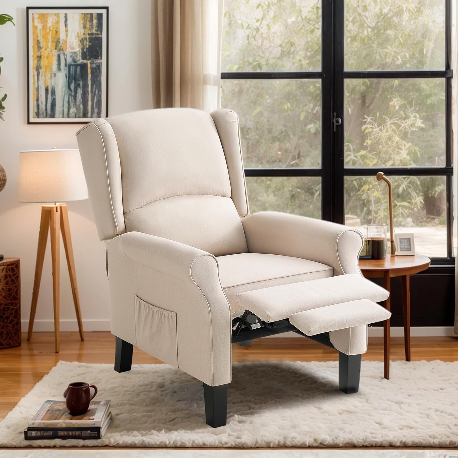 Merluxy Pushback Recliner Chair,Modern Fabric Wingback Accent Armchair ...