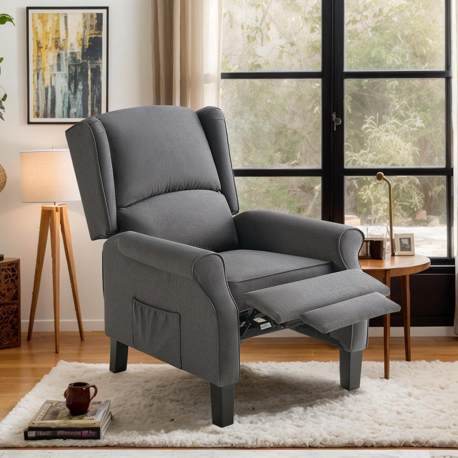 Merluxy Pushback Recliner Chair,Modern Fabric Wingback Accent Armchair ...