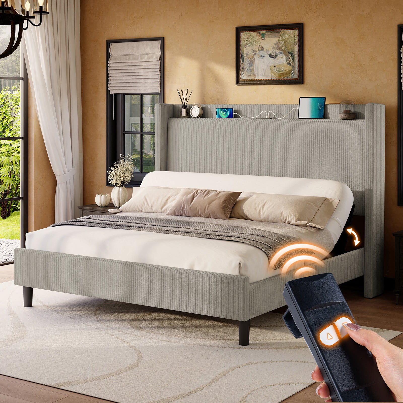 Merluxy Queen Bed Frame with Smart Adjustable Bed Base, Storage ...