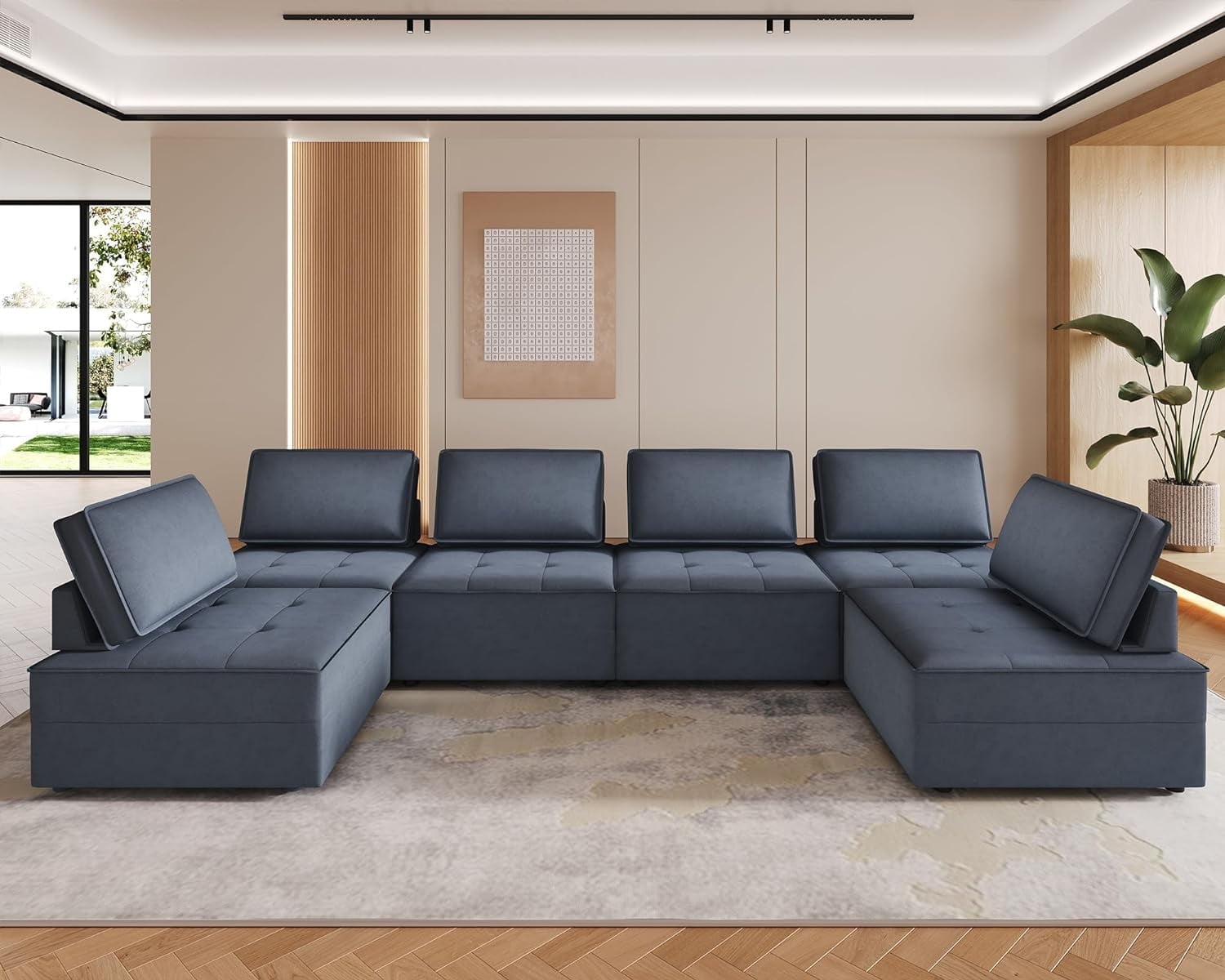 "PaPaJet Expandable Sectional Sofa, Modular 6-Seater U-Shaped Couch, 33"" Oversized Velvet Seat ...