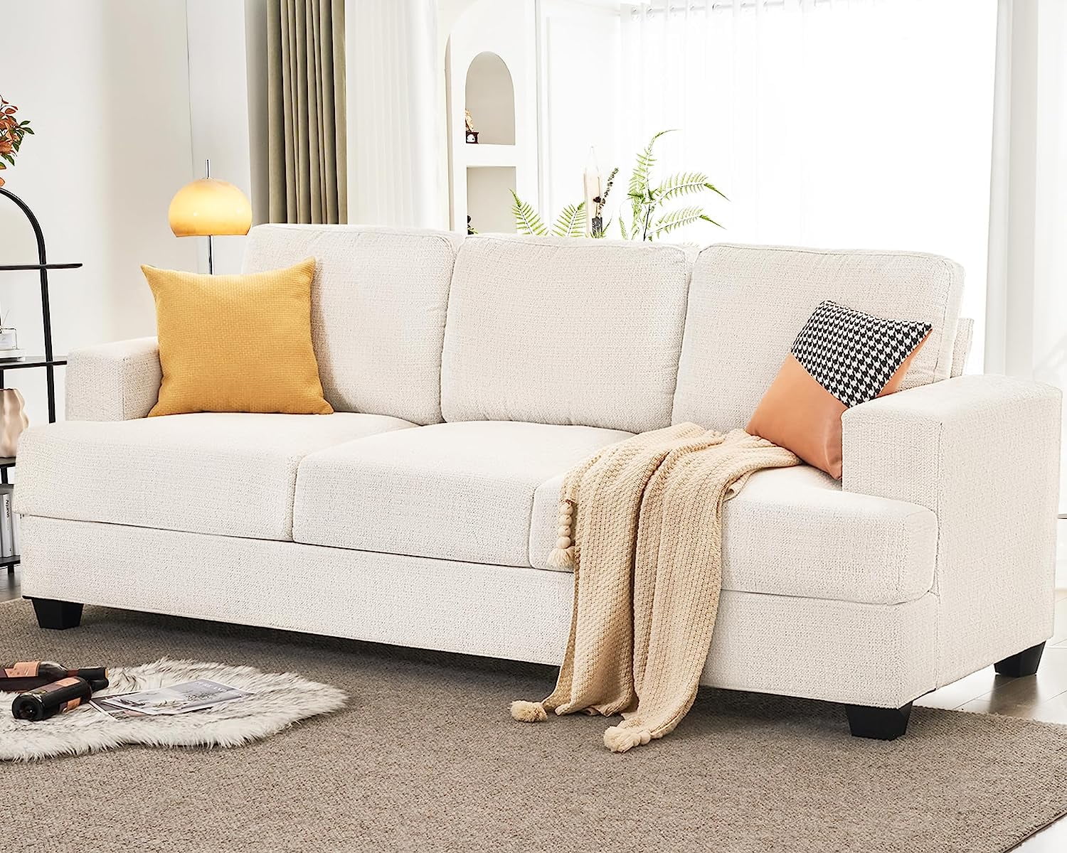 AMERLIFE 3-Seater Modern Couch, Furniture for Living Room, Chenille ...
