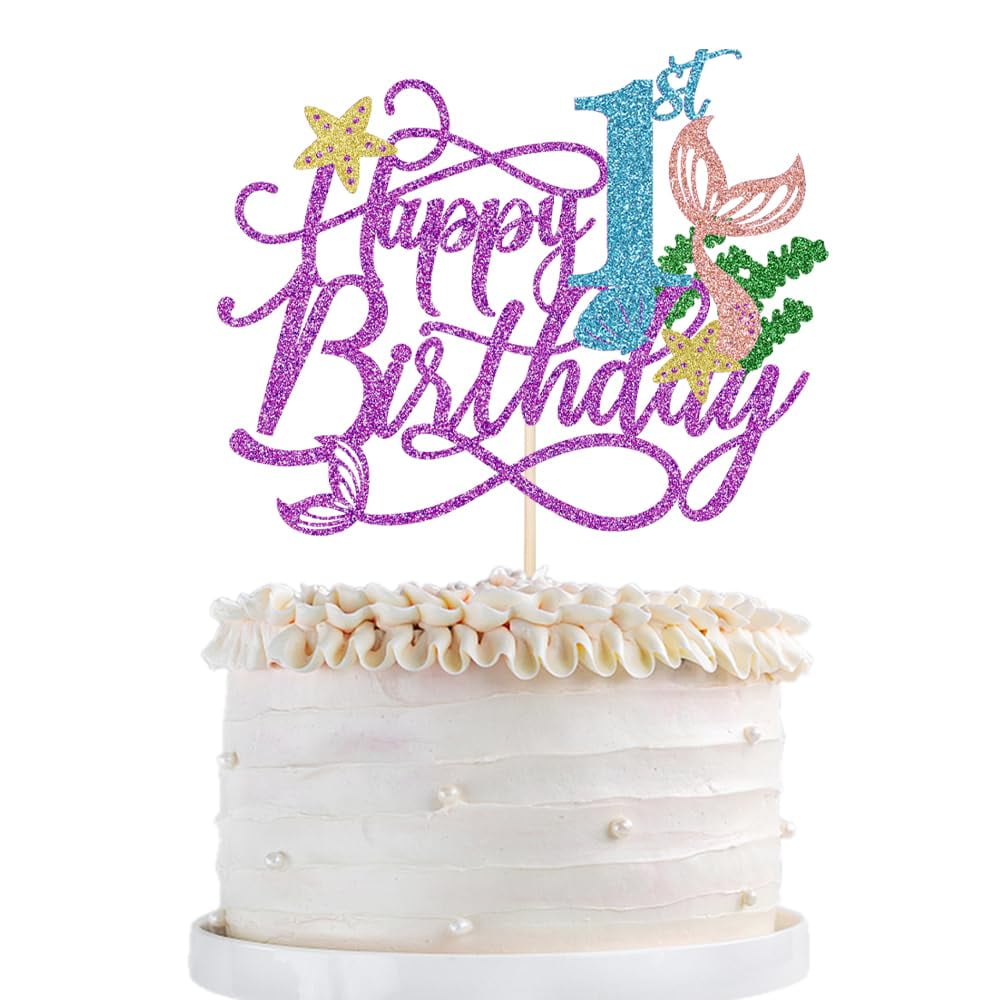 Mermaid 1 CakeITSC Topper, Happy 1st Birthday Cake Decor,Under The Sea ...
