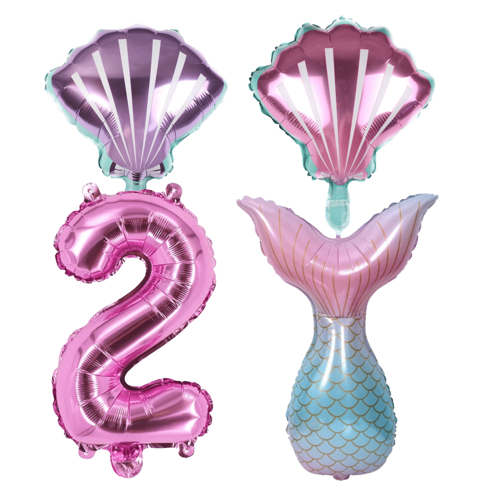 Mermaid 2nd Birthday Party Balloons Set Number 2 Pink Teal Foil ...