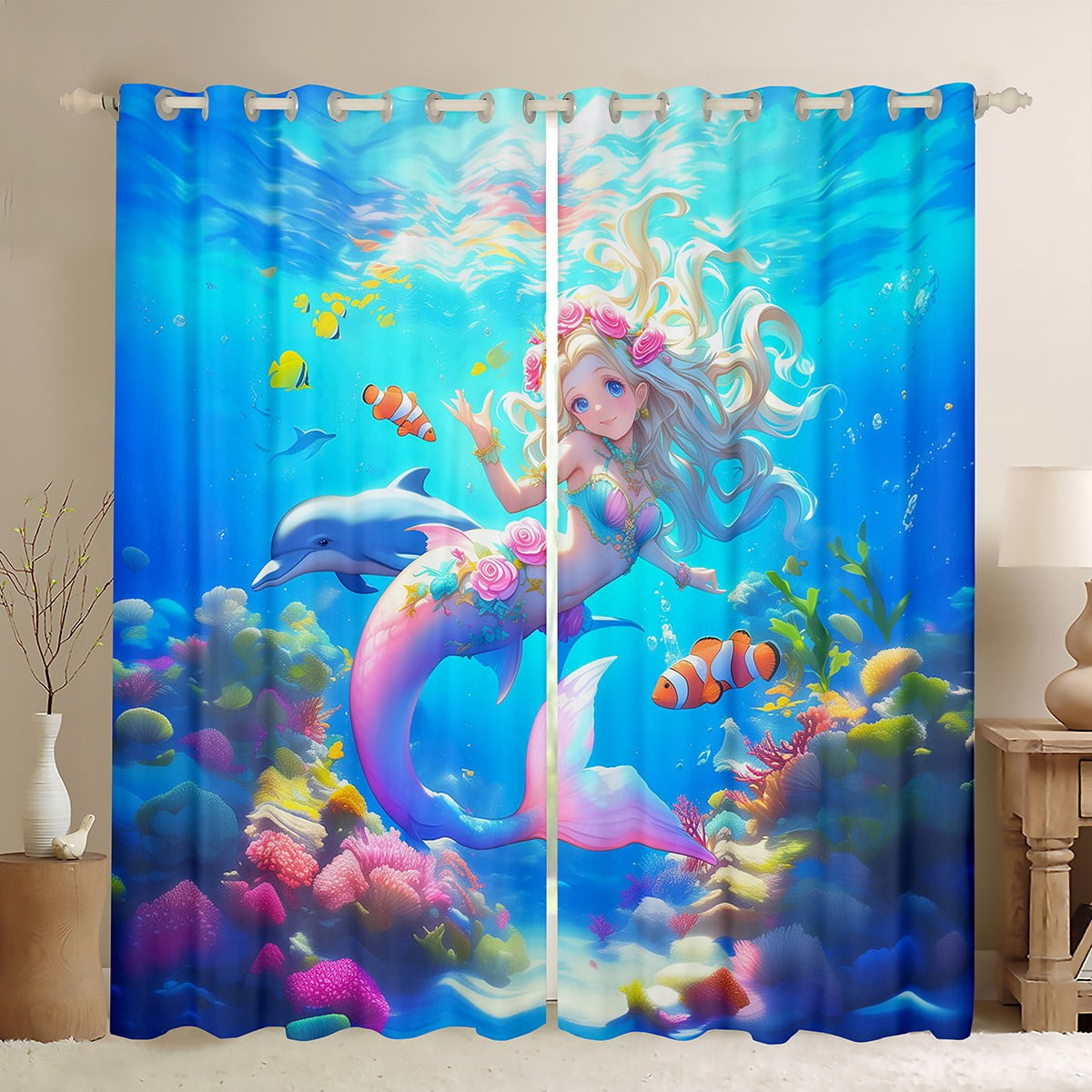 Mermaid 52"Wx84"L Curtains & Drapes Fantasy Magical Mermaid 30%-50% ...