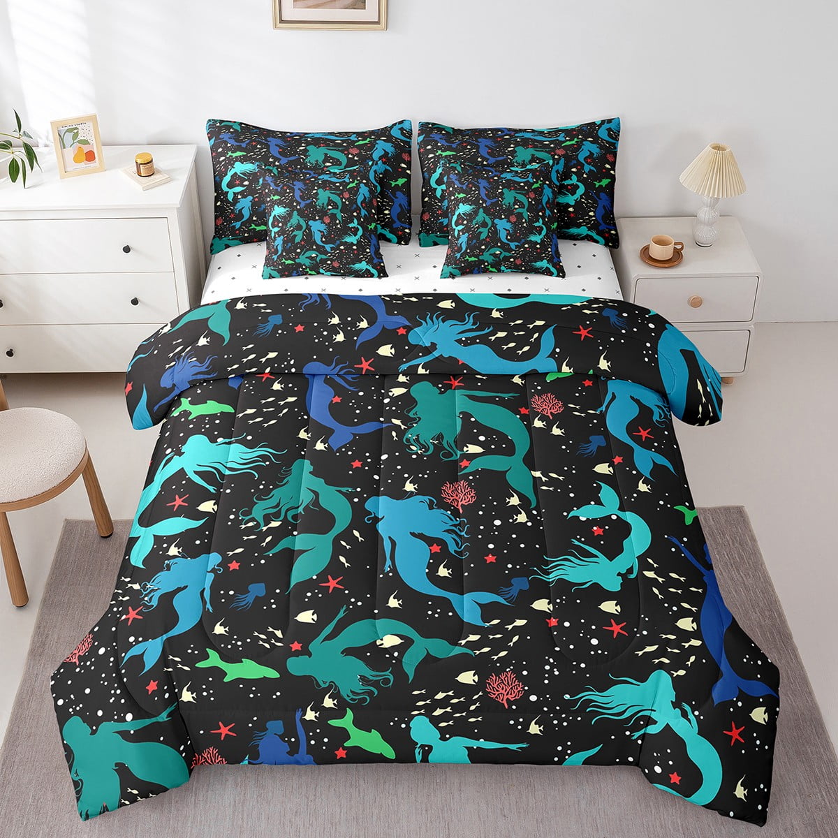 Mermaid 7 Piece Comforter Set Full Bed in a Bag,Nautical Dolphin ...