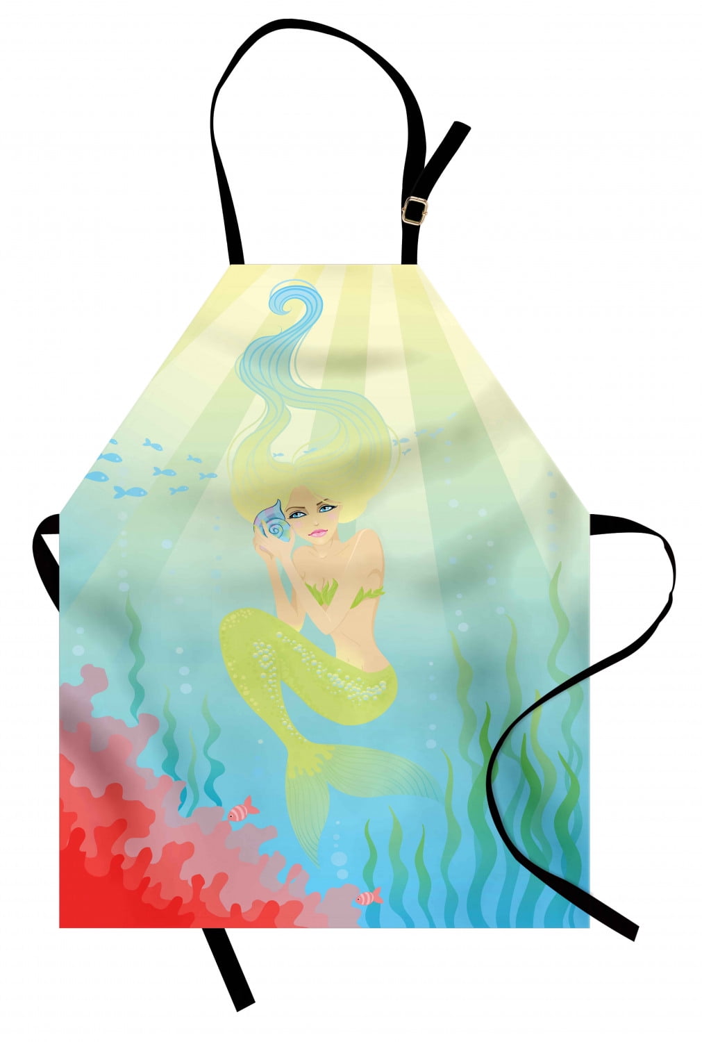 Mermaid Apron Soft Pastel Color Unusual Mermaid Fish Girl Listening to ...