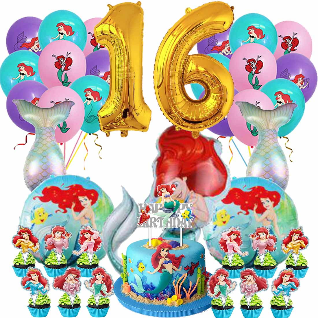 Mermaid Ariel Princess Party Supplies 16th Decor Kit Balloons Birthday ...
