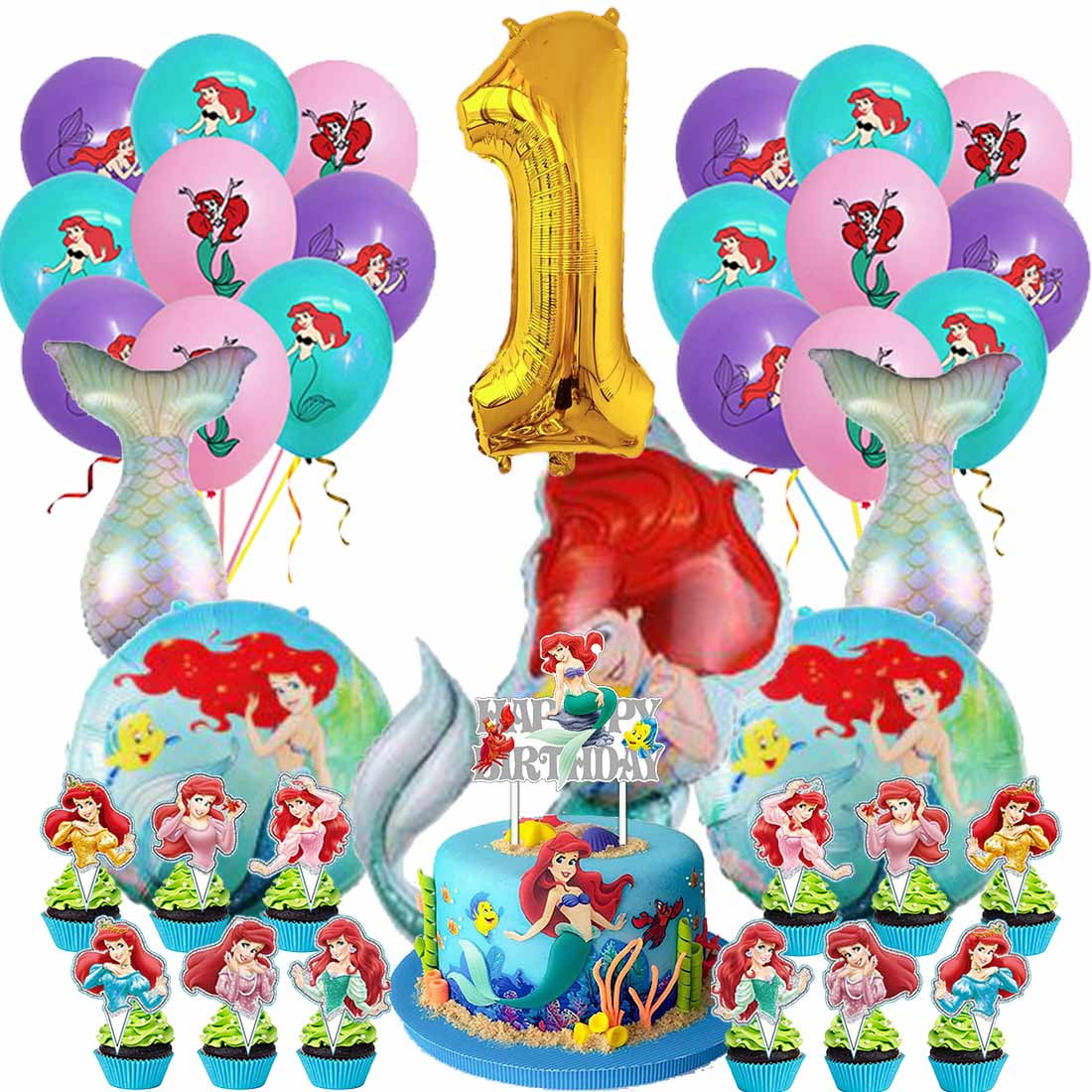 Mermaid Ariel Princess Party Supplies 1st Decor Kit Balloons Birthday ...