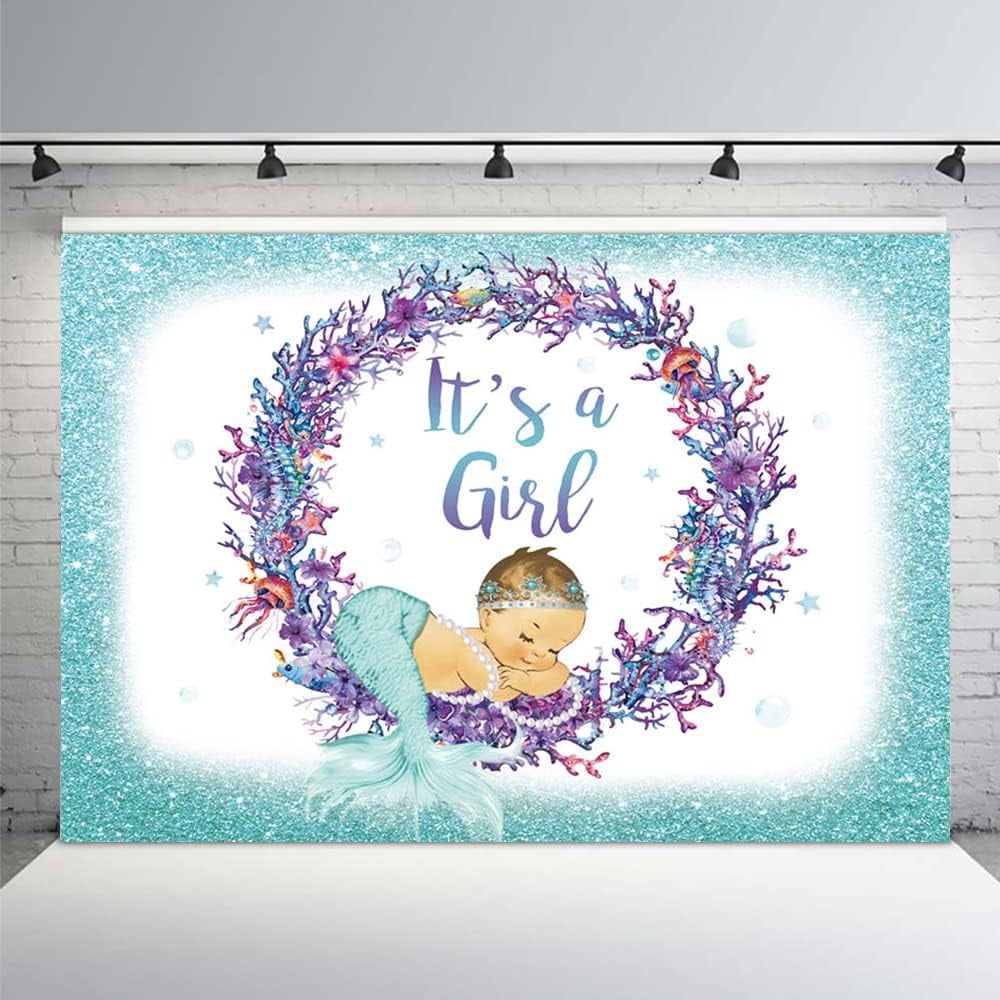 Mermaid Baby Shower Backdrop Aqua Teal Purple Under The Sea Photography ...
