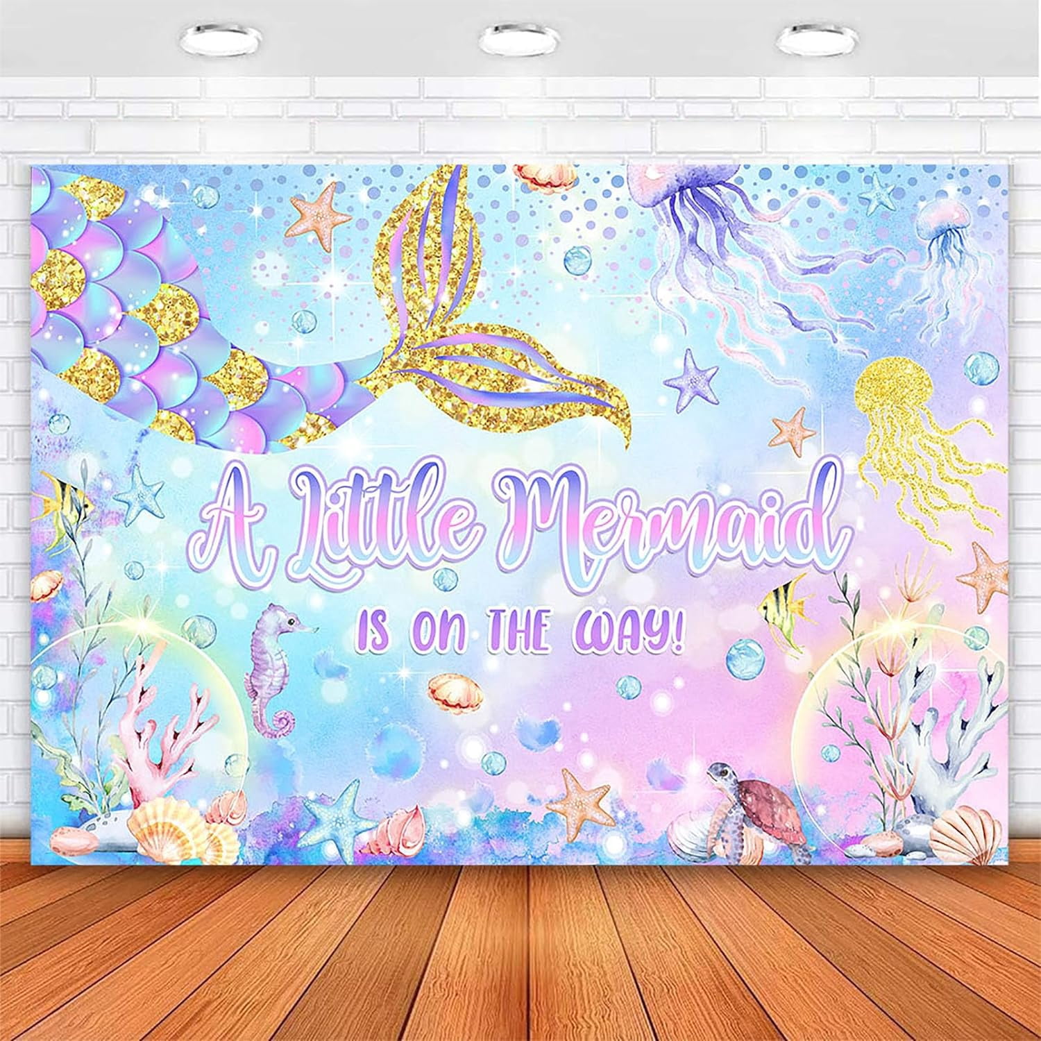 Mermaid Baby Shower Backdrop Mermaid is on The Way Under The Sea ...