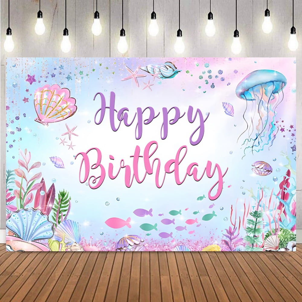 Mermaid Baby Shower Backdrop for Photography Underwater Castle Glitter ...