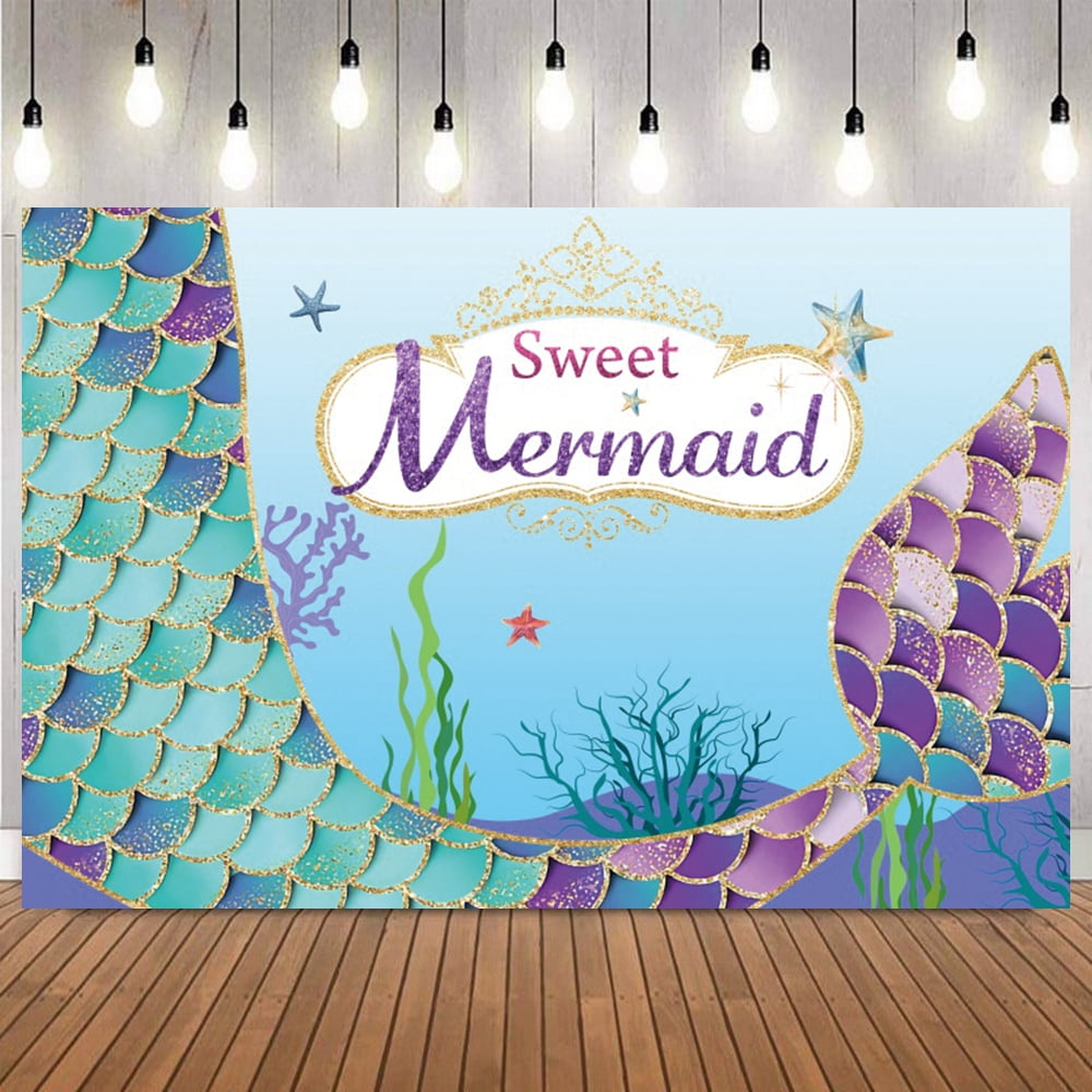Mermaid Baby Shower Backdrop for Photography Underwater Castle Glitter ...