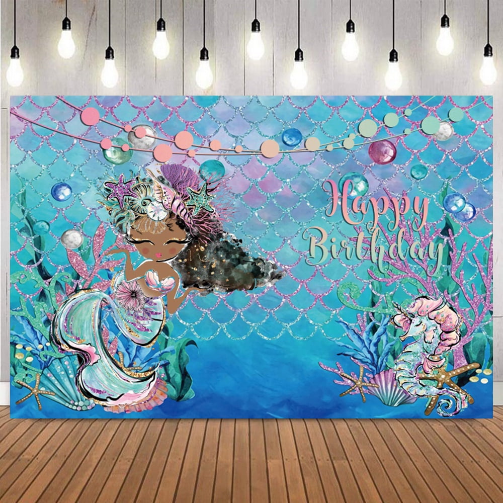 Mermaid Baby Shower Backdrop for Photography Underwater Castle Glitter ...