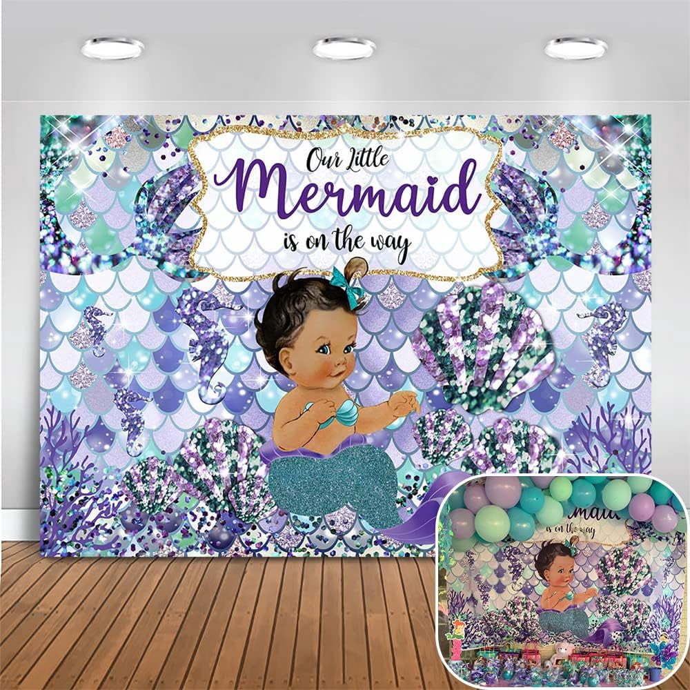 Mermaid Baby Shower Backdrop for Princess Under Sea Mermaid Background ...