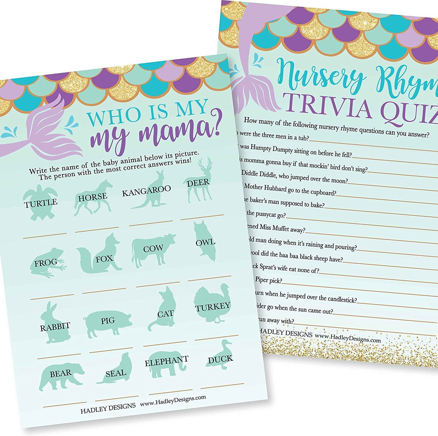 Mermaid Baby Shower Games For Girls - 2 Games Double Sided, 25 Baby ...