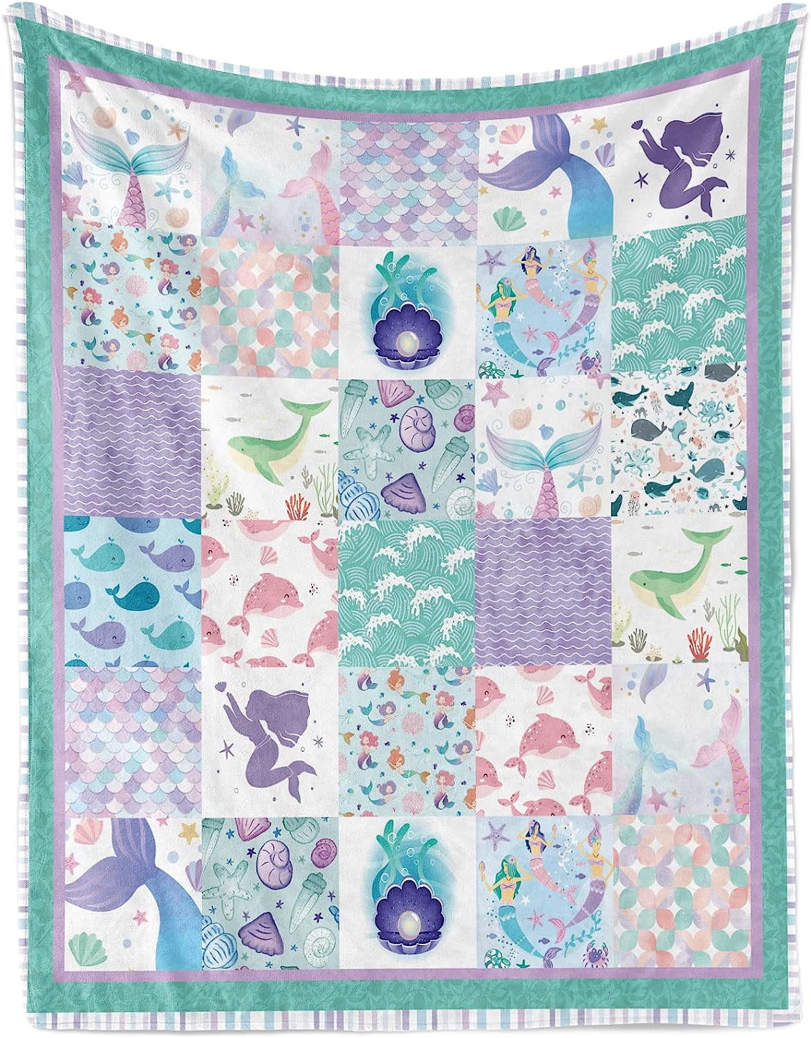 Mermaid Baby Throw Blanket for Girls, Soft Cozy Cute Mermaid Ocean ...