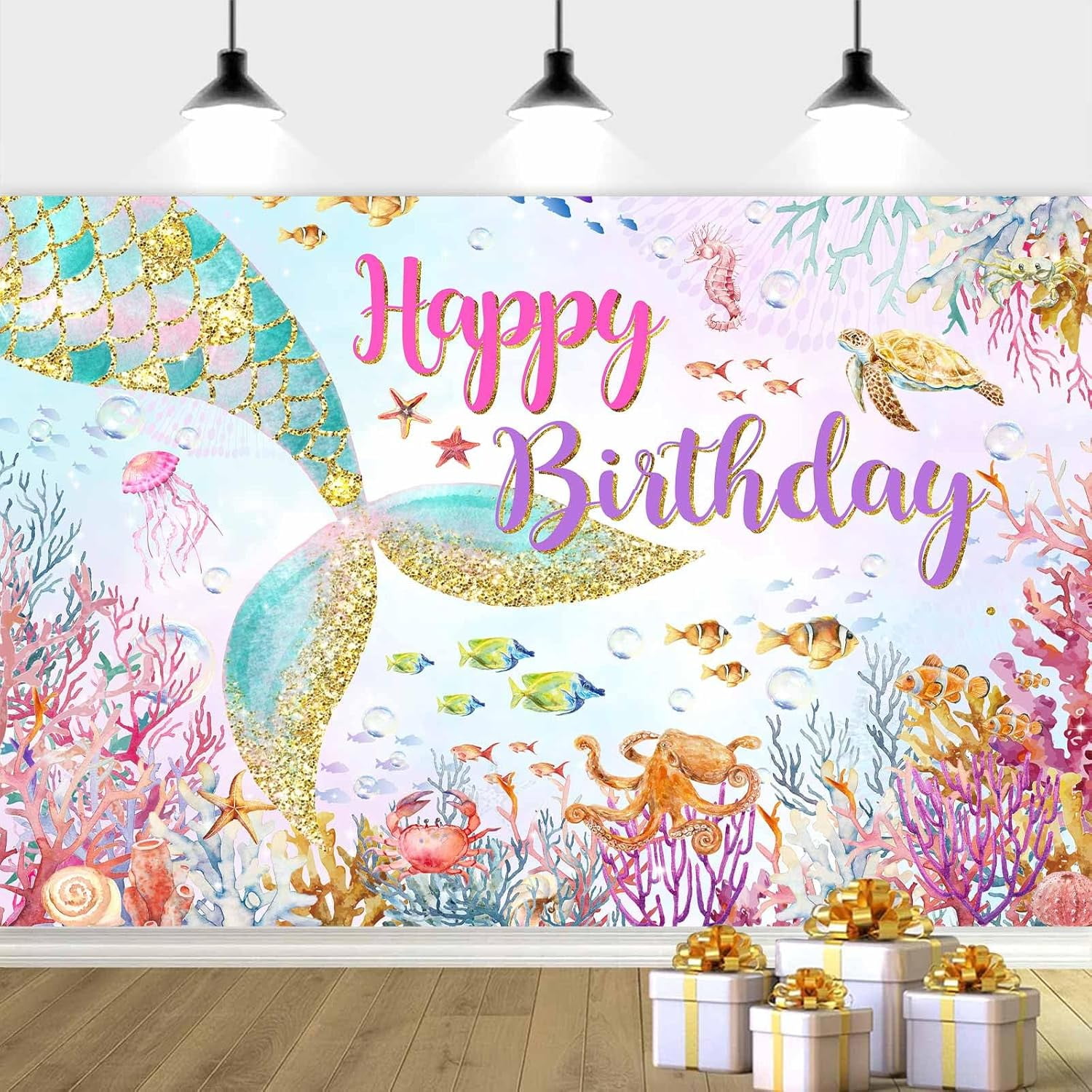 Mermaid Backdrop for Girls, Mermaid Birthday Backdrop Pink Blue Mermaid ...