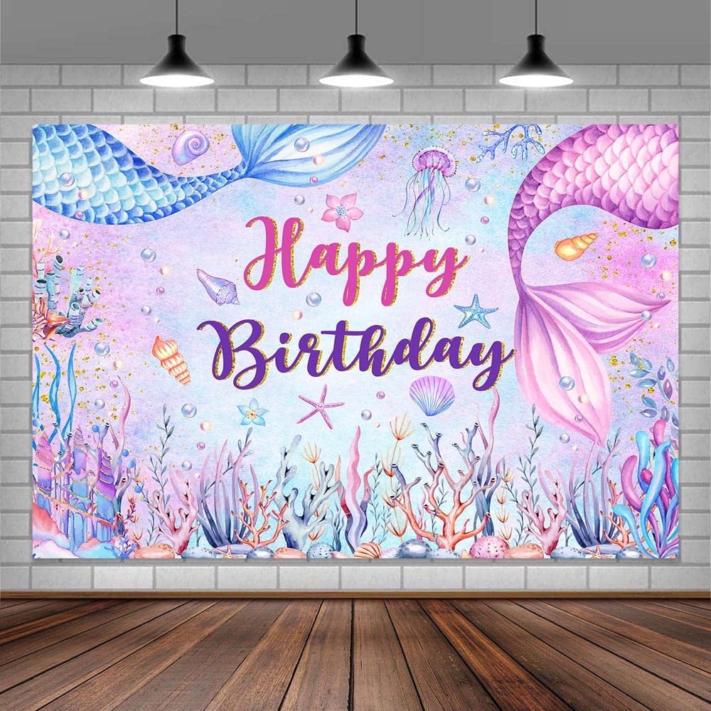 Mermaid Backdrop,Kids Birthday Photograph Backdrop,Girl Birthday Party ...