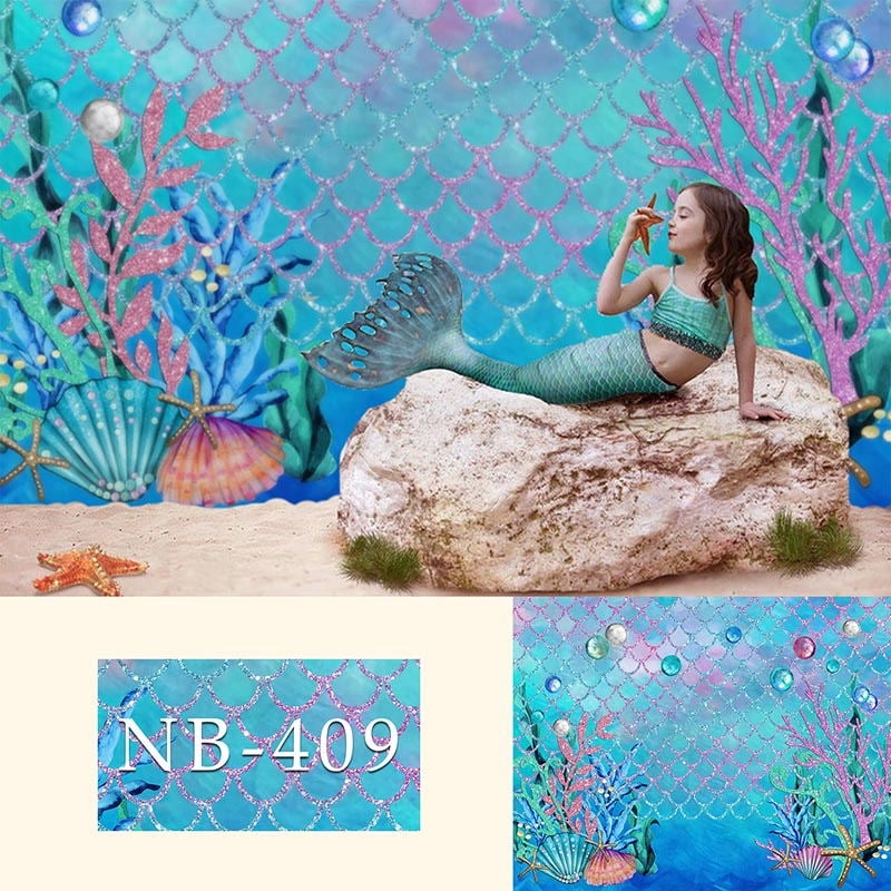 Mermaid Backdrop Photography Fish Scale Glare Birthday Party Banner ...