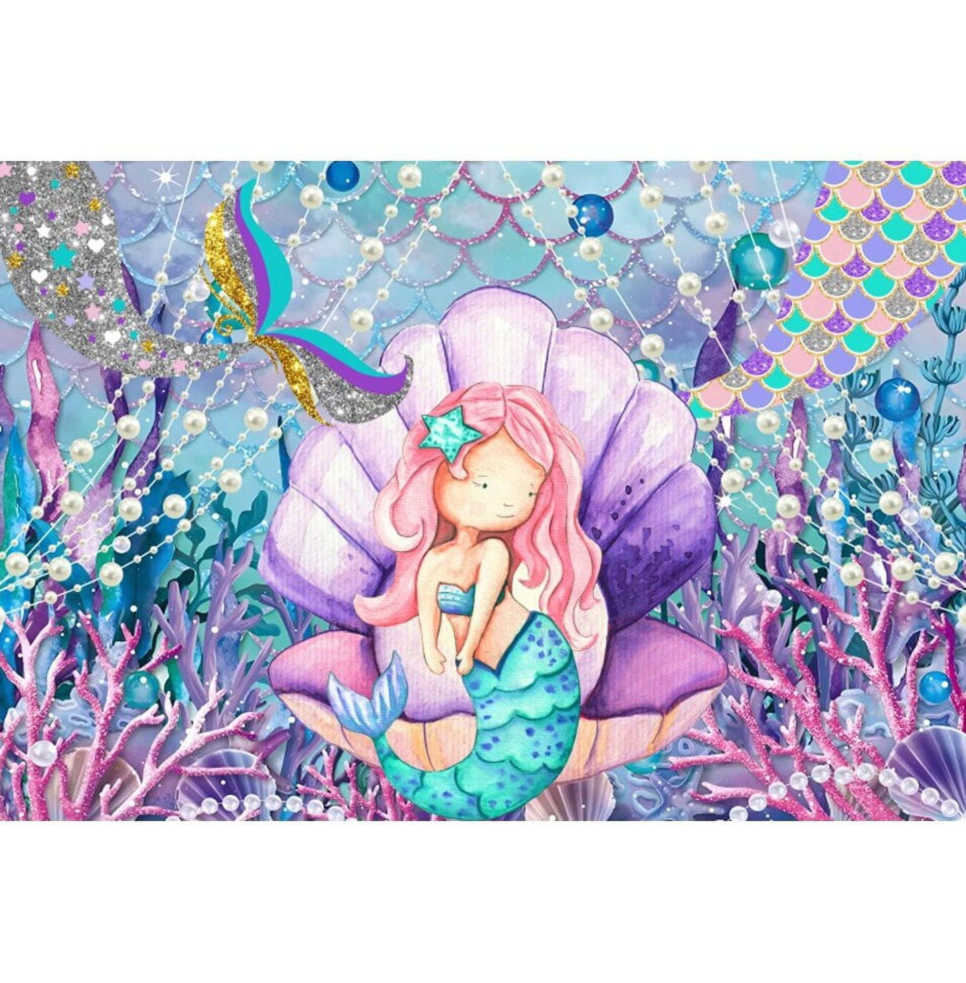 Mermaid Backdrop for Girls Seabed Scales Shell Tail ss Baby Shower ...