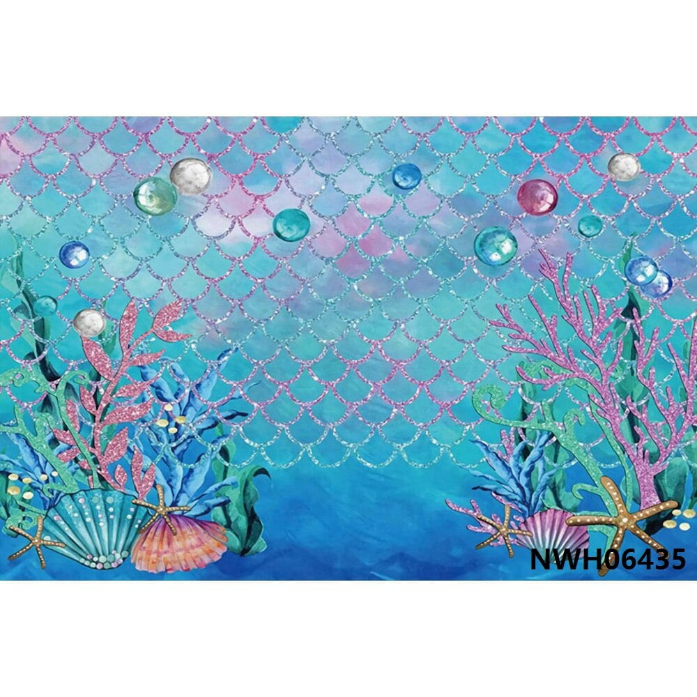 Mermaid Backdrop for Girls Seabed Scales Shell Tail ss Baby Shower ...