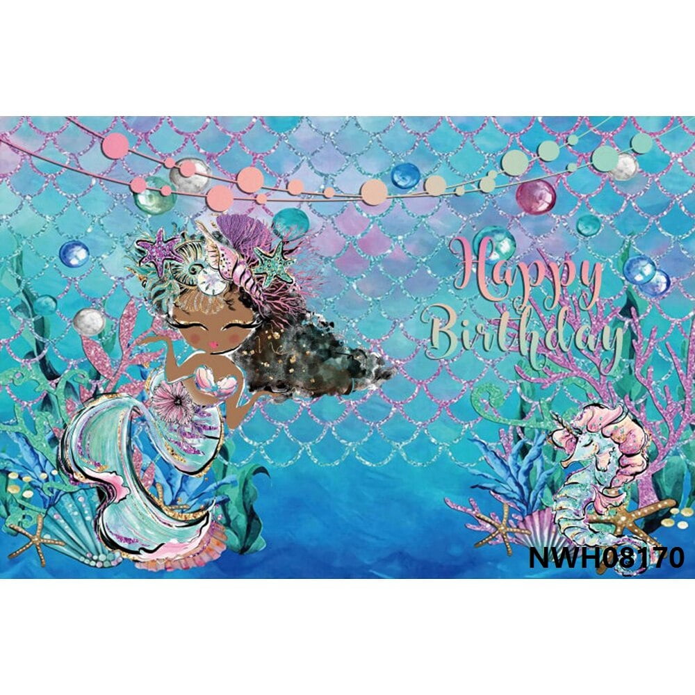 Mermaid Backdrop for Girls Seabed Scales Shell Tail ss Baby Shower ...