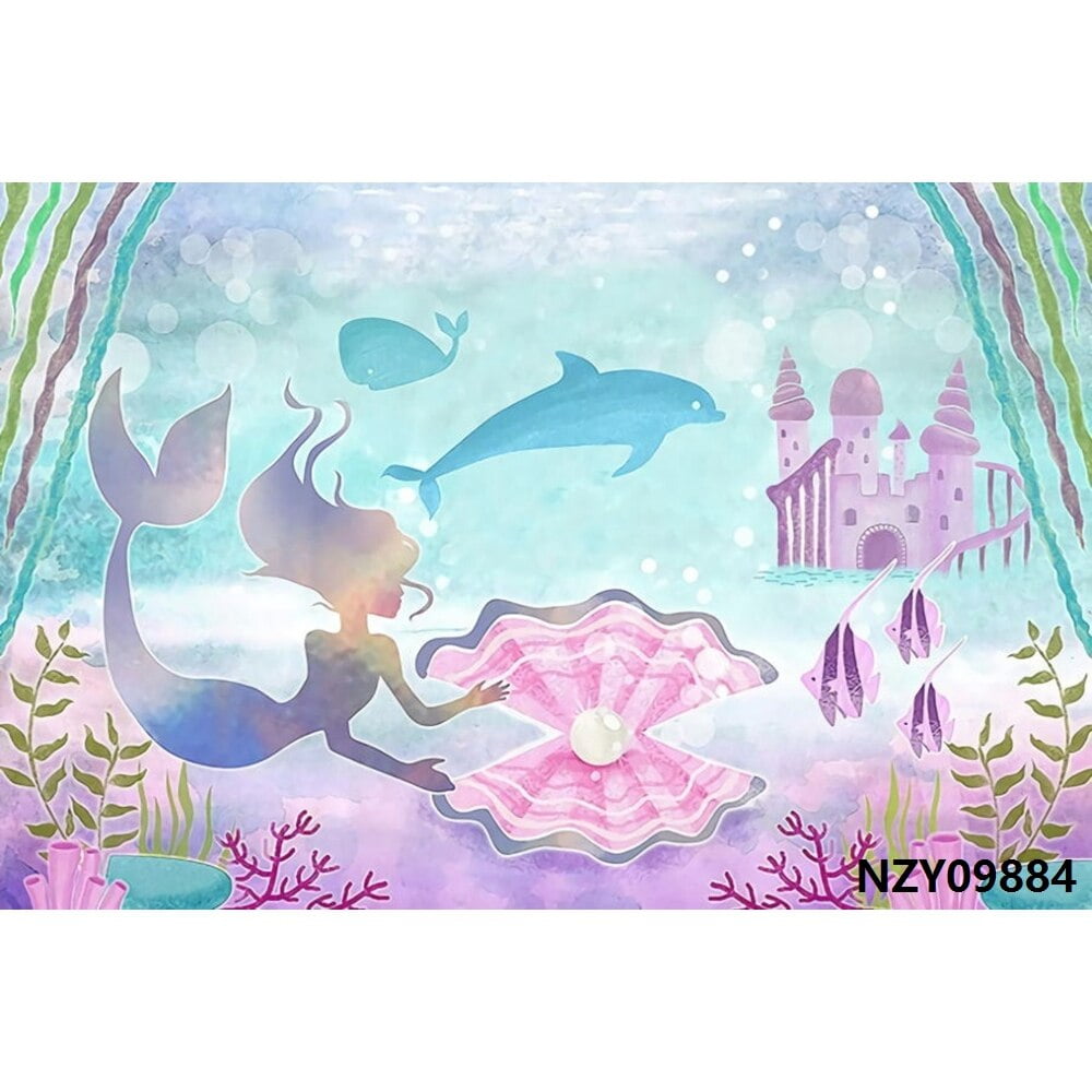 Mermaid Backdrop for Girls Seabed Scales Shell Tail ss Baby Shower ...