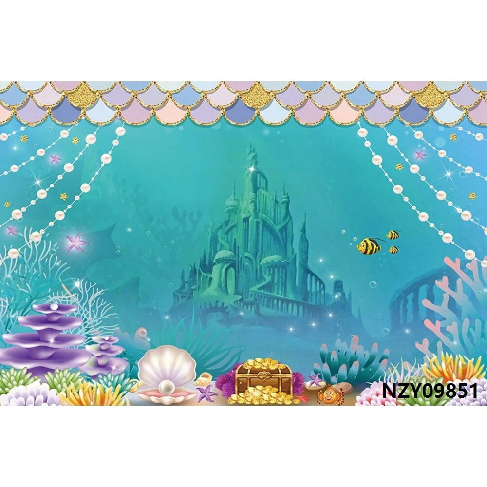 Mermaid Backdrop for Girls Seabed Scales Shell Tail ss Baby Shower ...