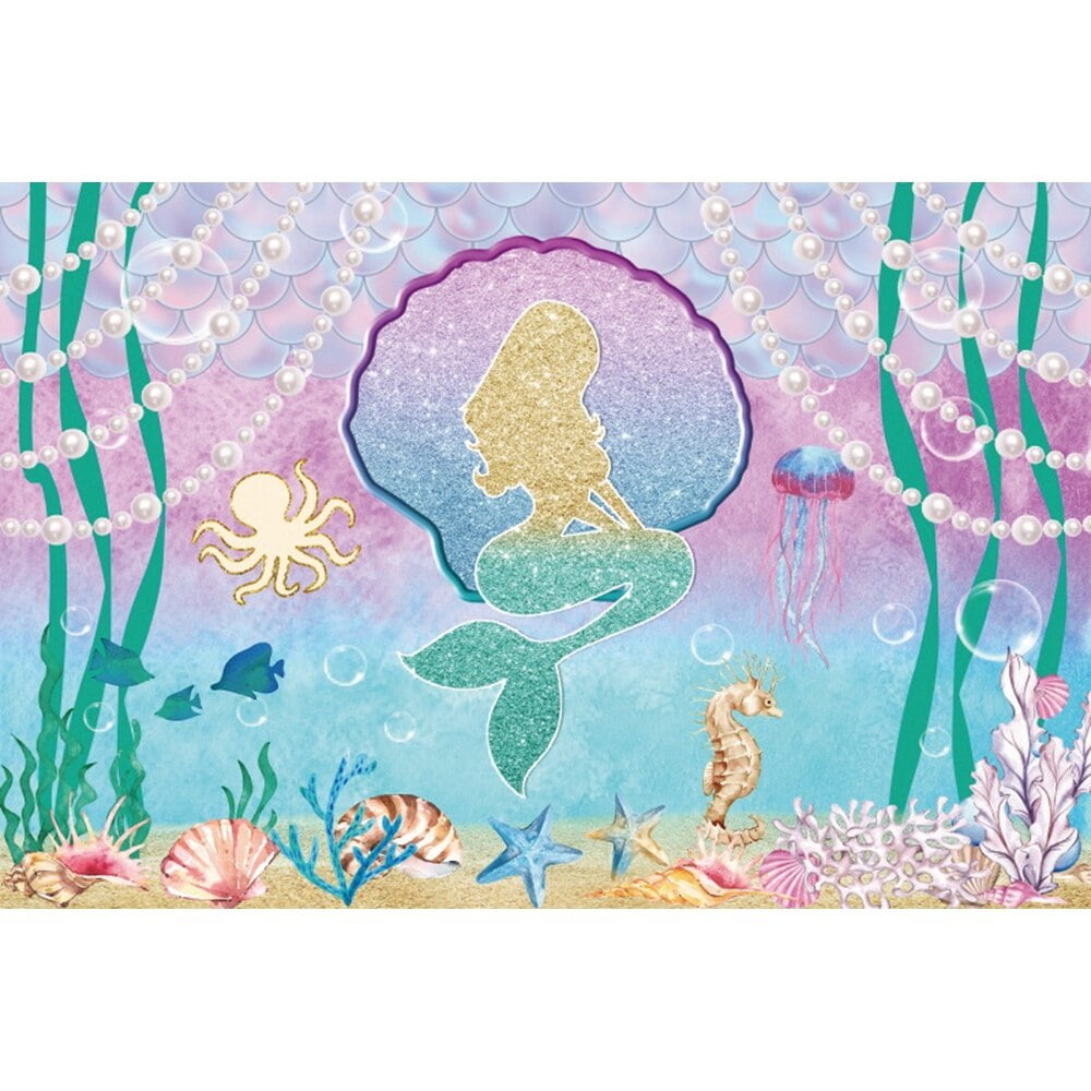 Mermaid Backdrop for Girls Seabed Scales Shell Tail ss Baby Shower ...