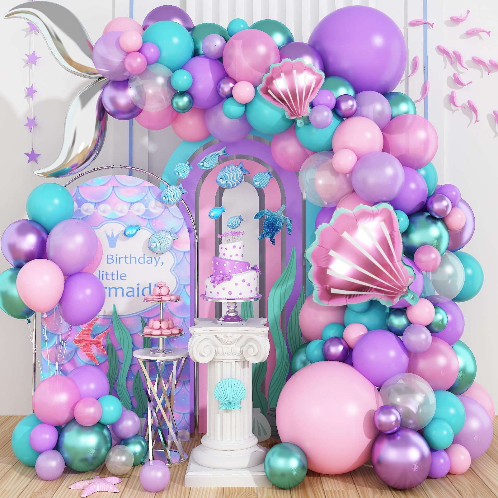 Mermaid Balloon Arch DHF10 Kit, Mermaid Tail Balloon with Pastel Pink ...