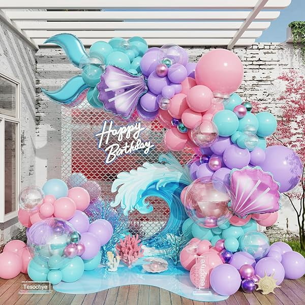 Mermaid Balloon Garland Arch Kit, Pastel Pink Purple Teal Blue Clear ...