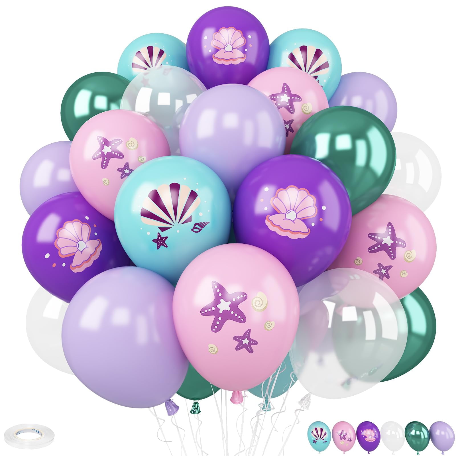 Mermaid Balloons, 30 Pcs SSF20 12inch Purple Pink Latex Balloon With ...