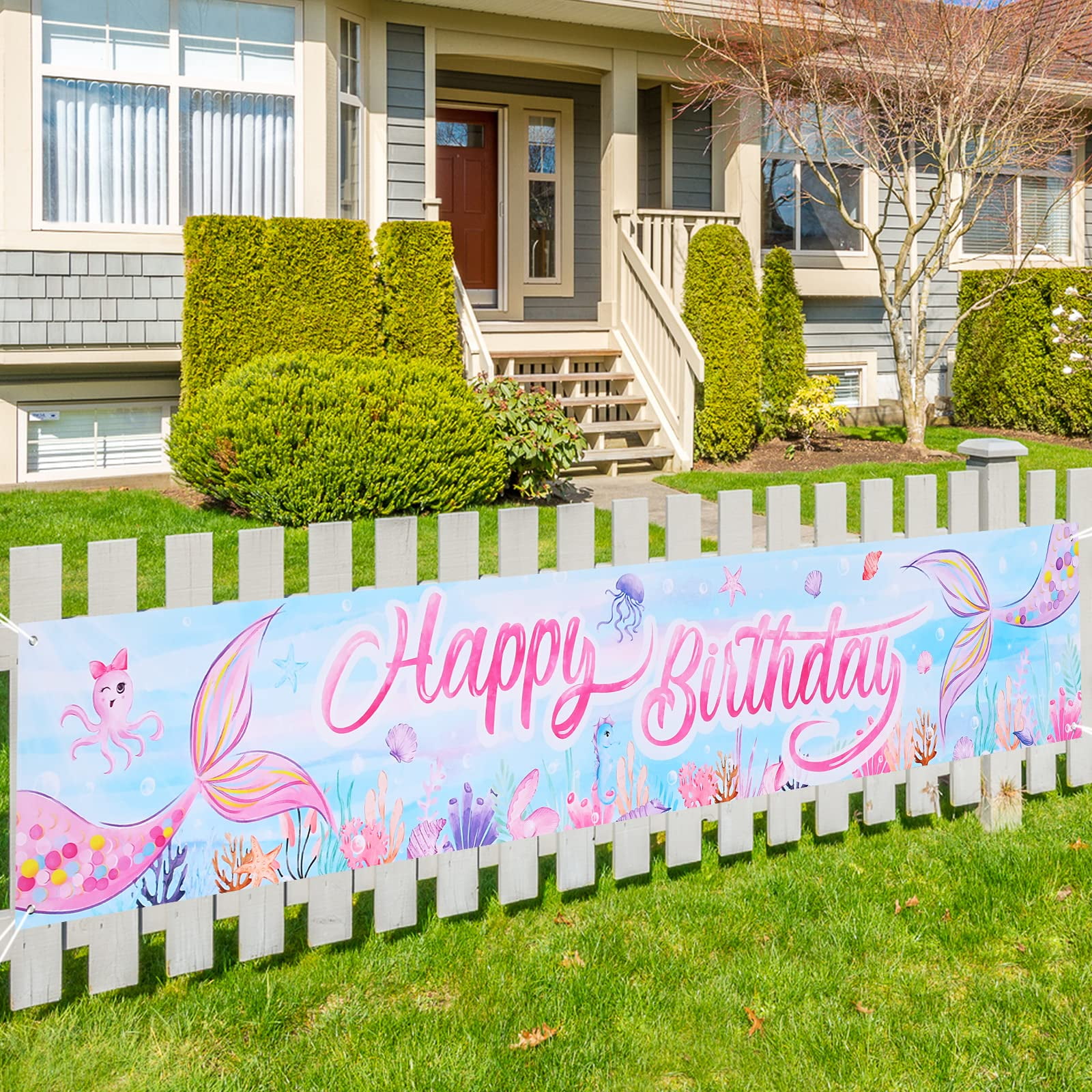 Mermaid Banner Happy Birthday Banners Under The Sea Princess Party ...