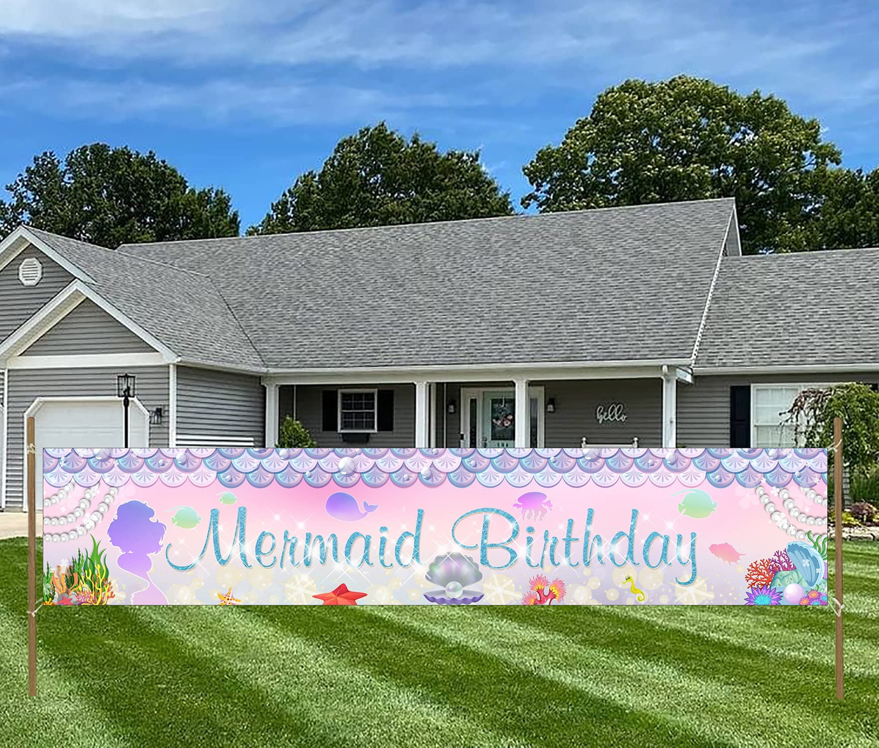 Mermaid Banner Happy Birthday Banners Under The Sea Princess Party ...