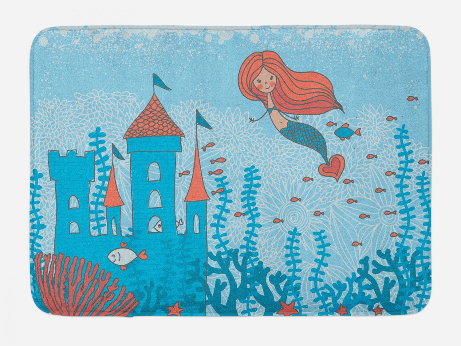 Mermaid Bath Mat, Art of Little Mermaid Under the Sea in Corals with ...