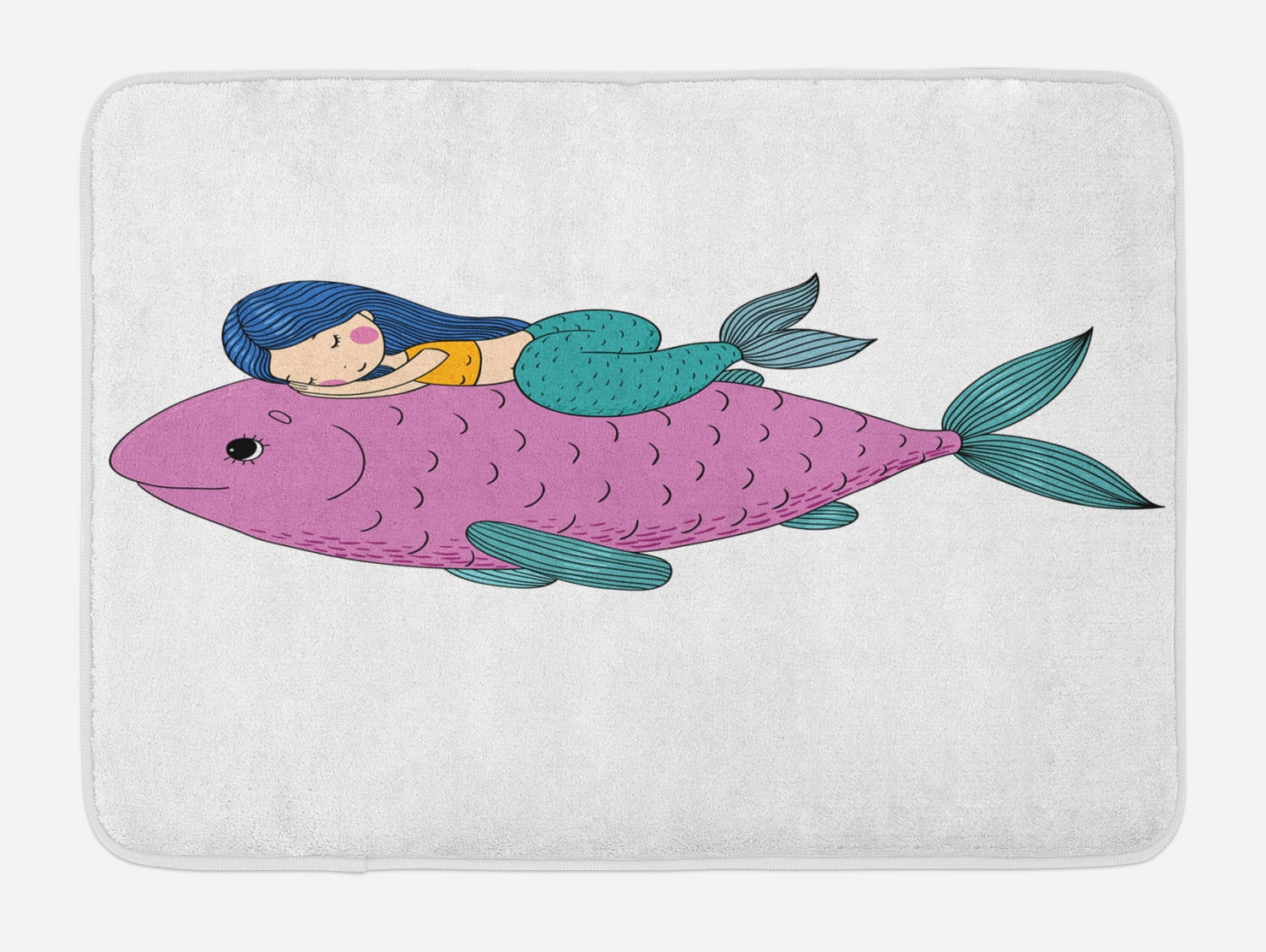 Mermaid Bath Mat, Baby Mermaid Sleeping on Top Giant Fish Happy Best ...
