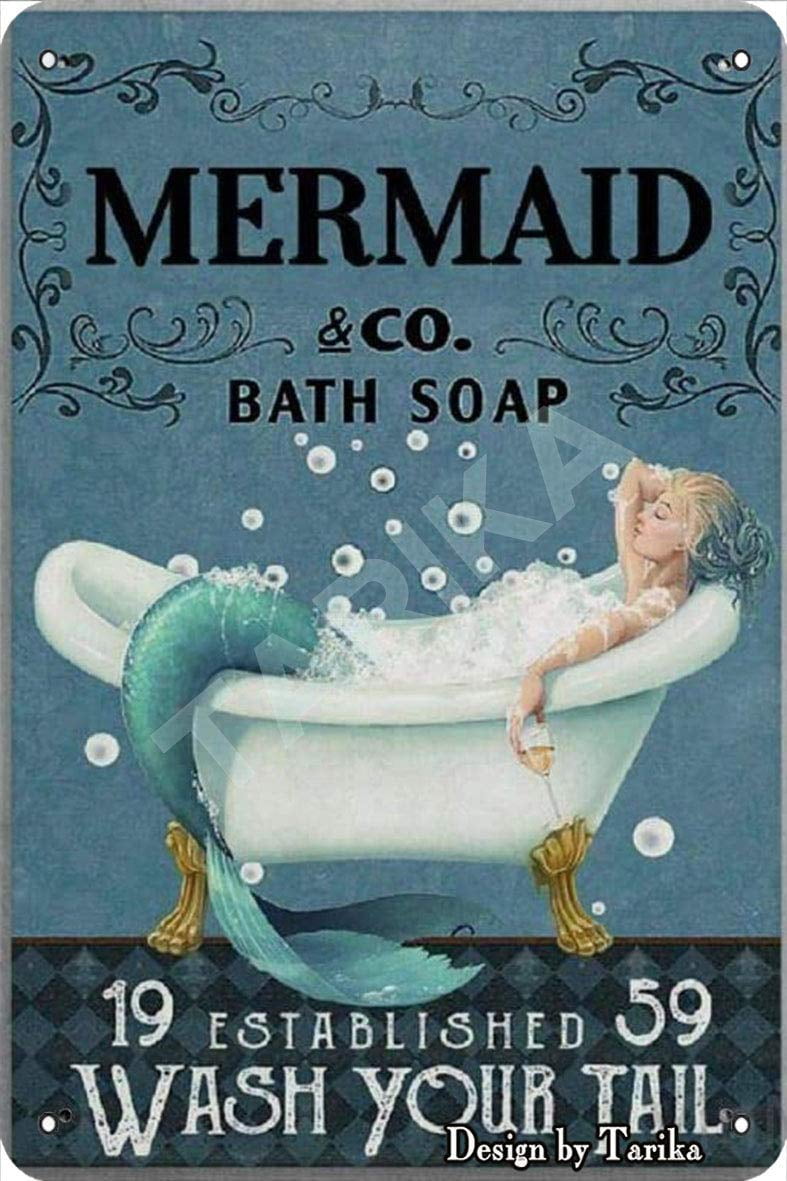 Mermaid Bath Soap Wash Your Tail Tin Vintage Look 8X12 Inch Decoration ...