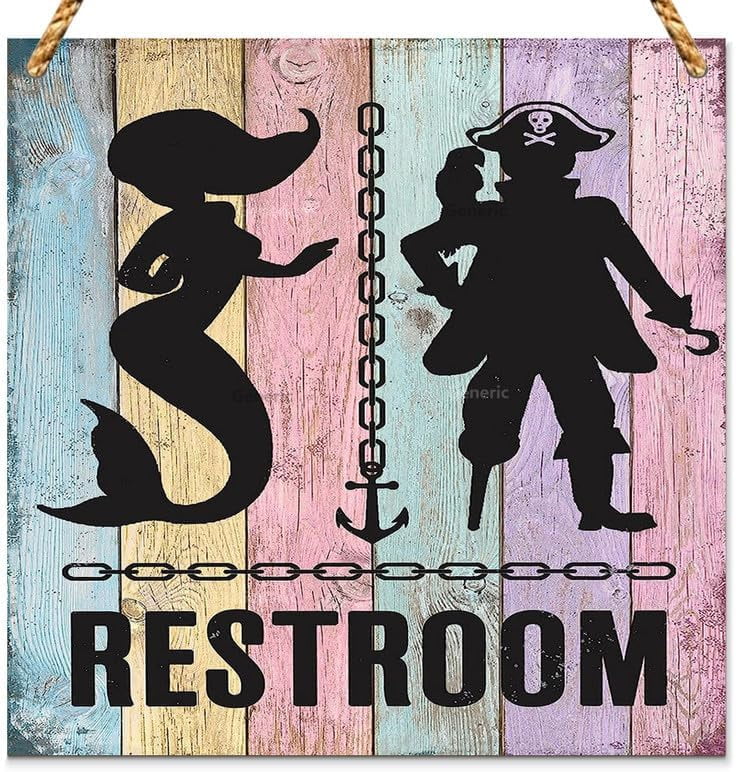 Mermaid Bathroom Decor - Pirate Themed Restroom Signs - Vintage ...