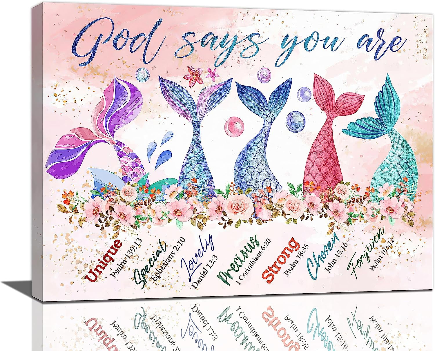 Mermaid Bathroom Wall Art God Says You Are Christian Canvas Prints Teen ...