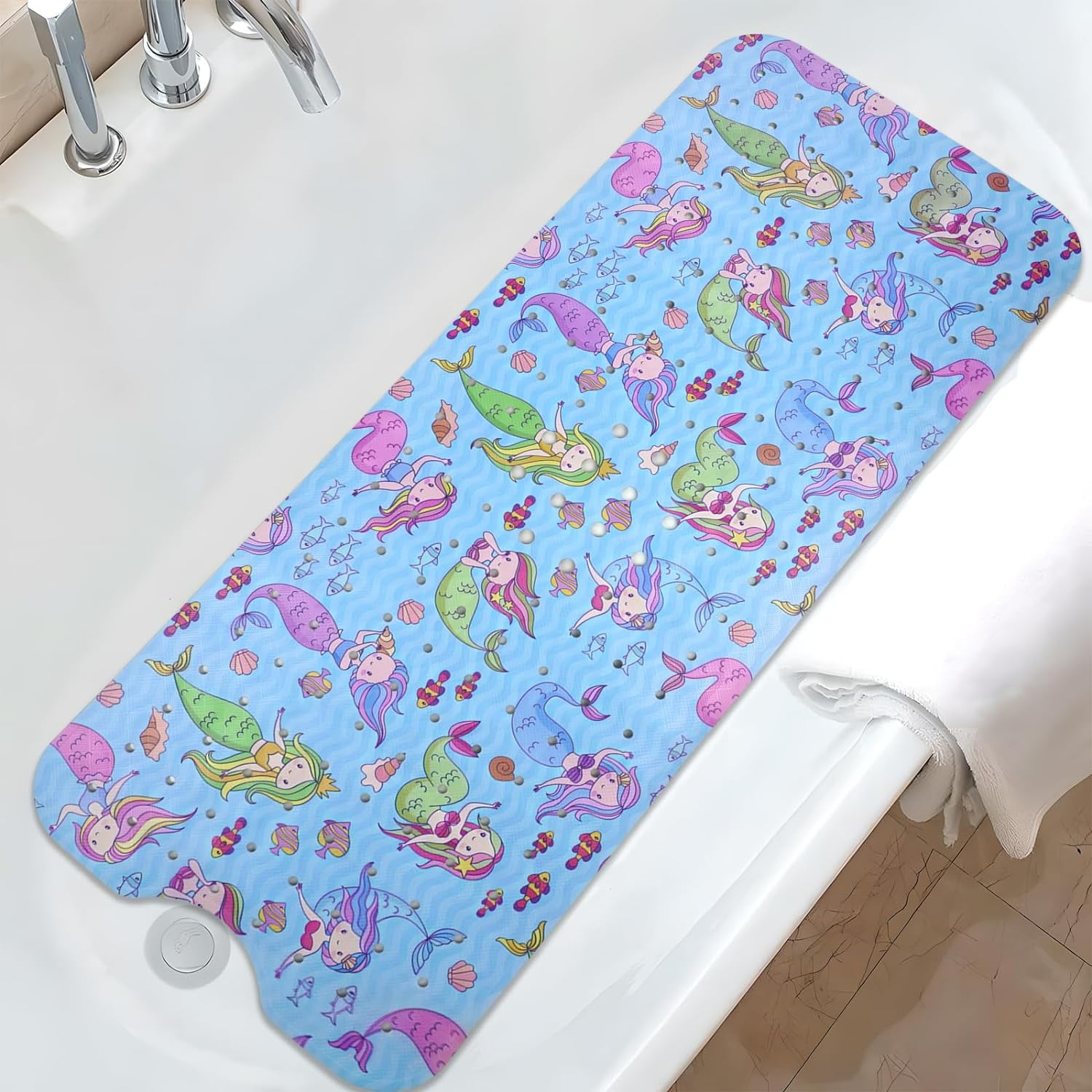 Mermaid Bathtub Mat Non Slip Shower Mat Extra Long Anti Slip Bath Mats ...