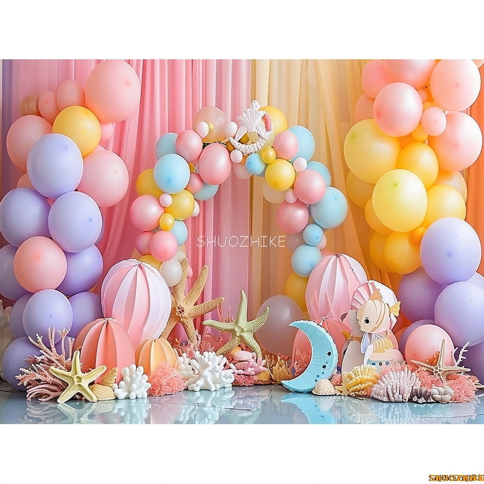 Mermaid Beach Sce Star Photography Backdrops Happy Birthday r Balloons ...
