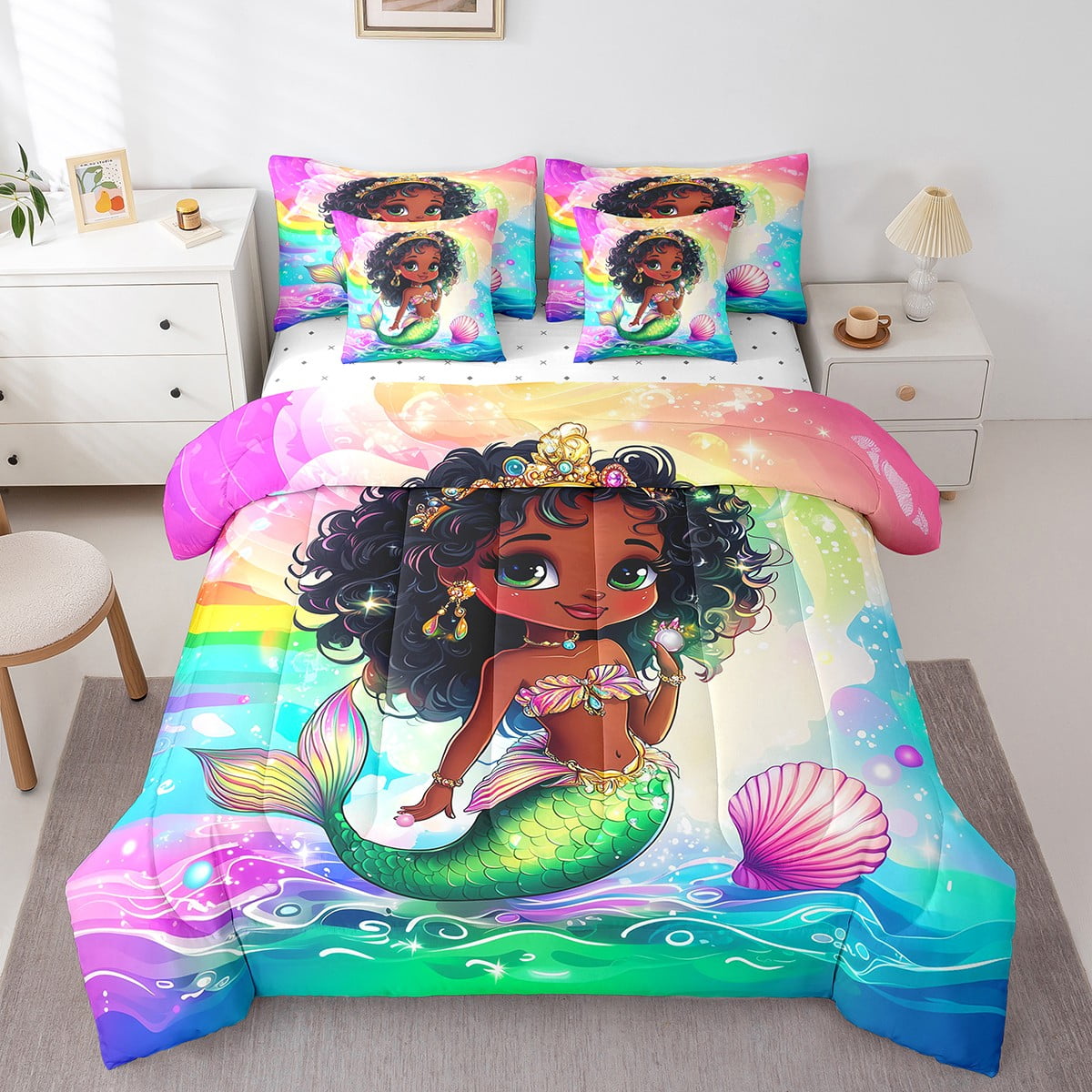Mermaid Bed In A Bag Cute Black Magical Comforter Sets Full,American ...
