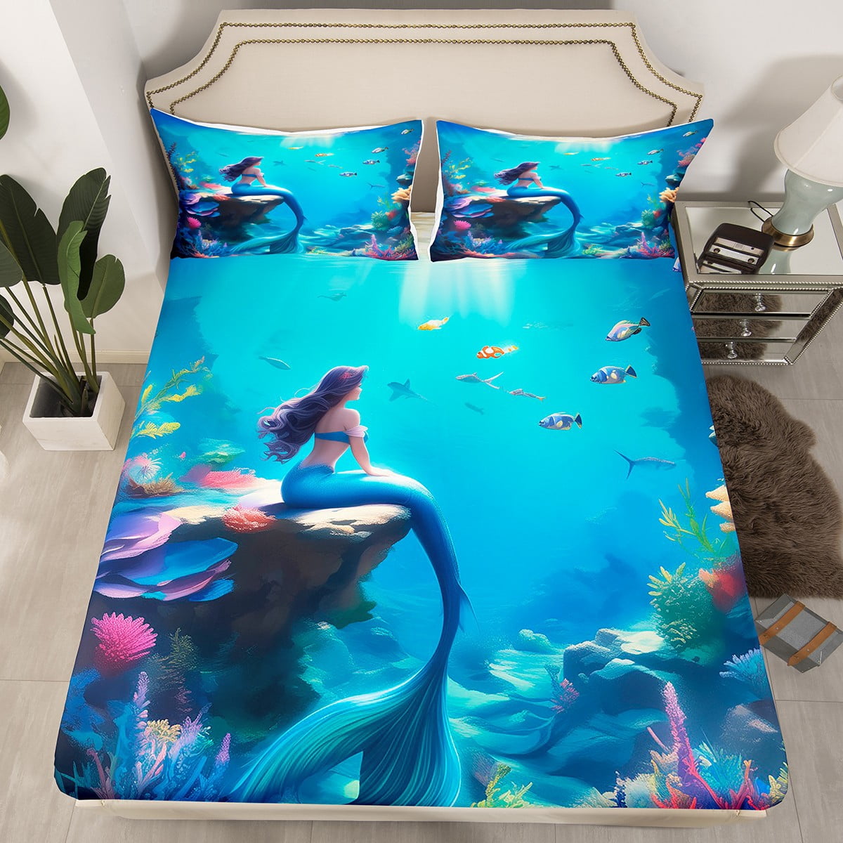 Mermaid Bed Sheets Queen Size,Mermaid Tail Fitted Sheet Princess Room ...