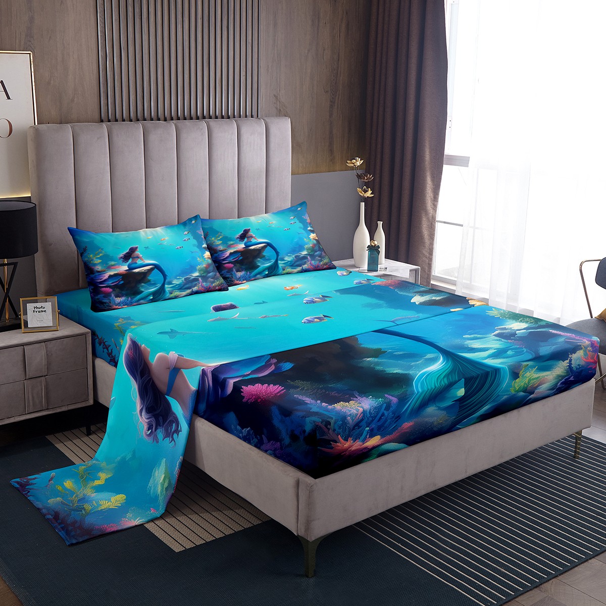 Mermaid Bed Sheets Queen Size,Mermaid Tail Sheets Princess Room Decor ...