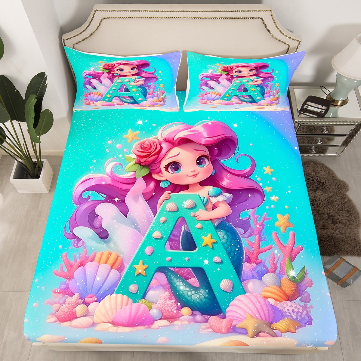 Mermaid Bed Sheets Queen Size Ocean Themed Fitted Sheet Mermaid ...